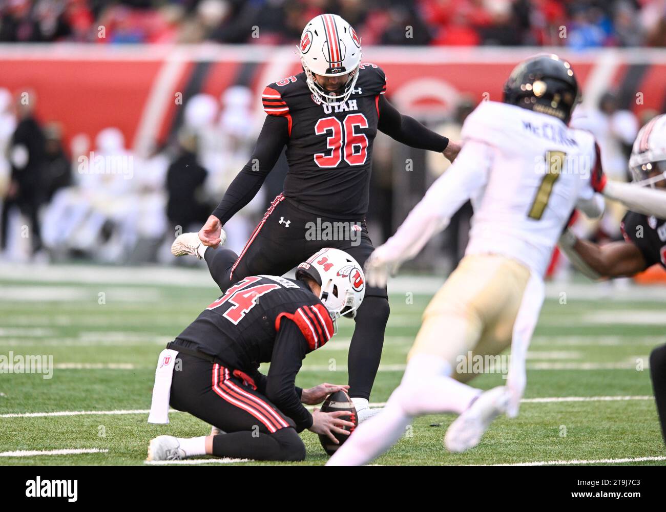 SALT LAKE CITY, UT - NOVEMBER 25: Utah Utes place kicker Cole Becker ...