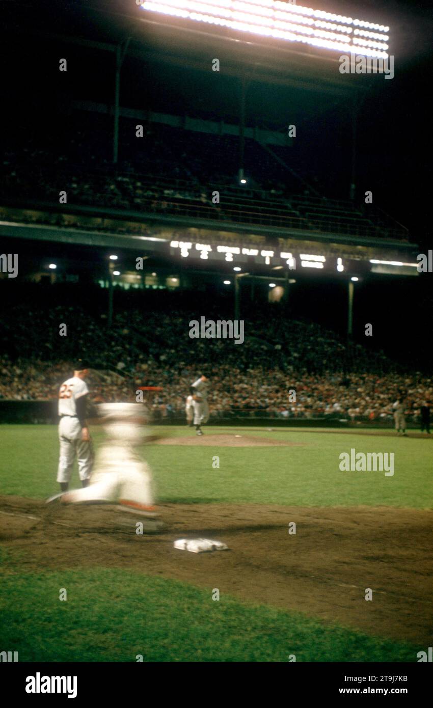1953: General view of a baseball player rounding first base during an ...
