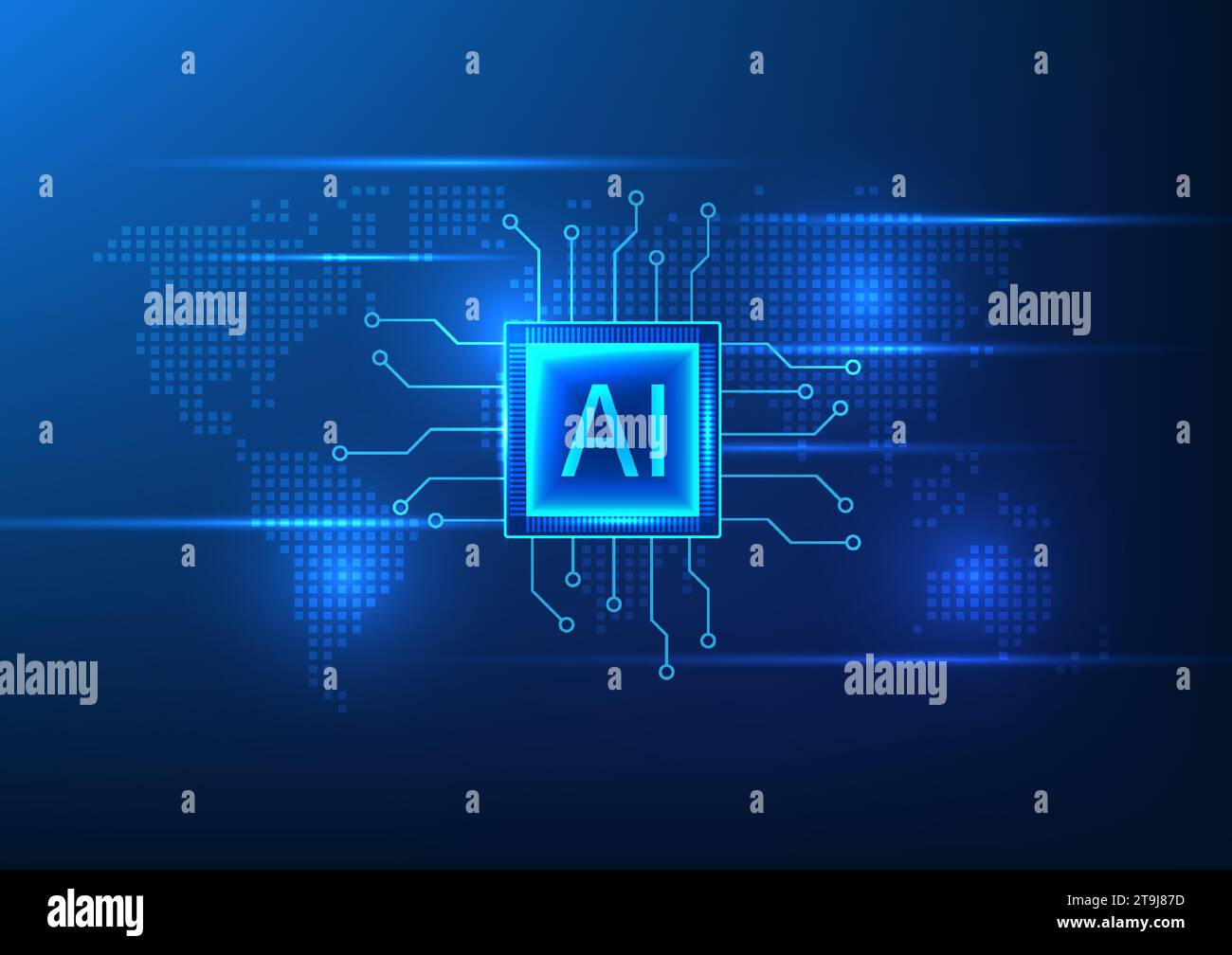 Artificial intelligence technology AI chip on the world map Shows AI ...