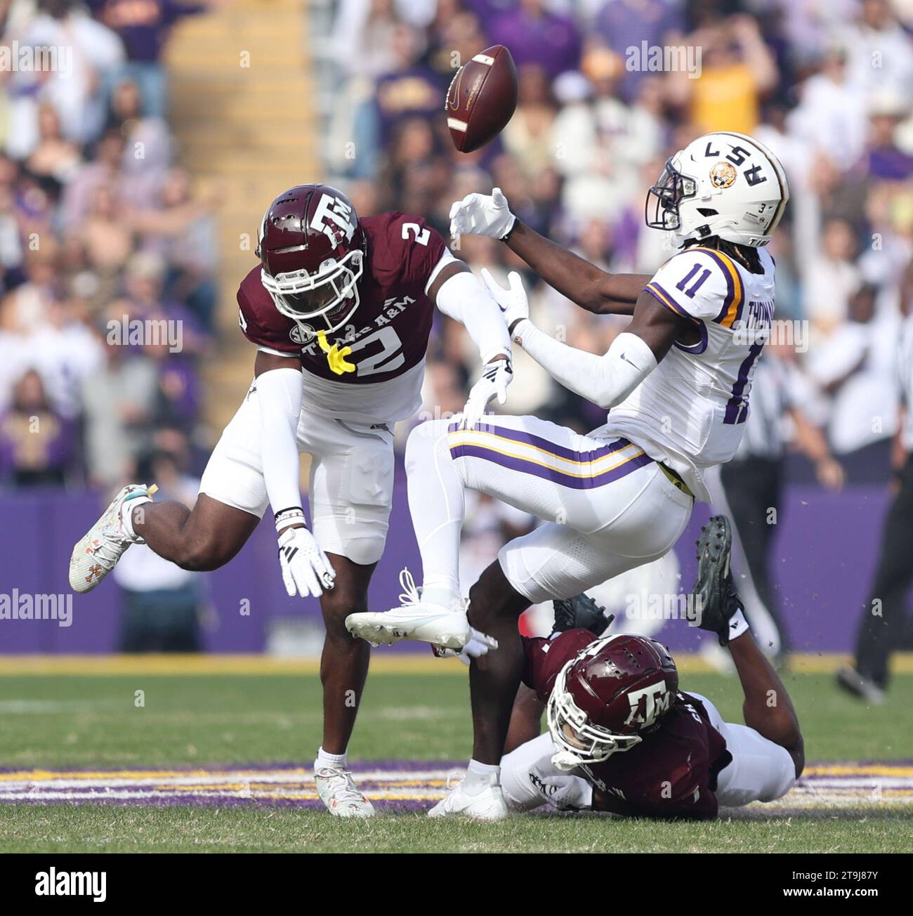 Baton Rouge, USA. 25th Nov, 2023. Texas A&M Aggies defensive backs ...
