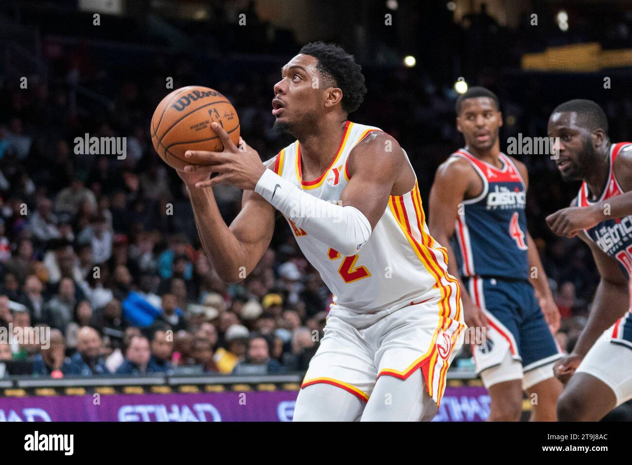 Atlanta Hawks guard Trent Forrest (2) aims to shoot during the second ...