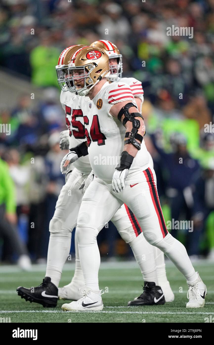 San Francisco 49ers center Jake Brendel (64) and guard Jon Feliciano ...