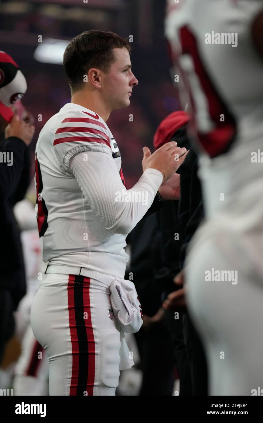 San Francisco 49ers quarterback Brock Purdy (13) looks on before an NFL ...
