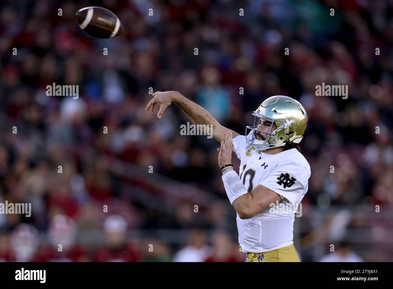 Notre Dame Quarterback Sam Hartman Throws A Pass Against Stanford