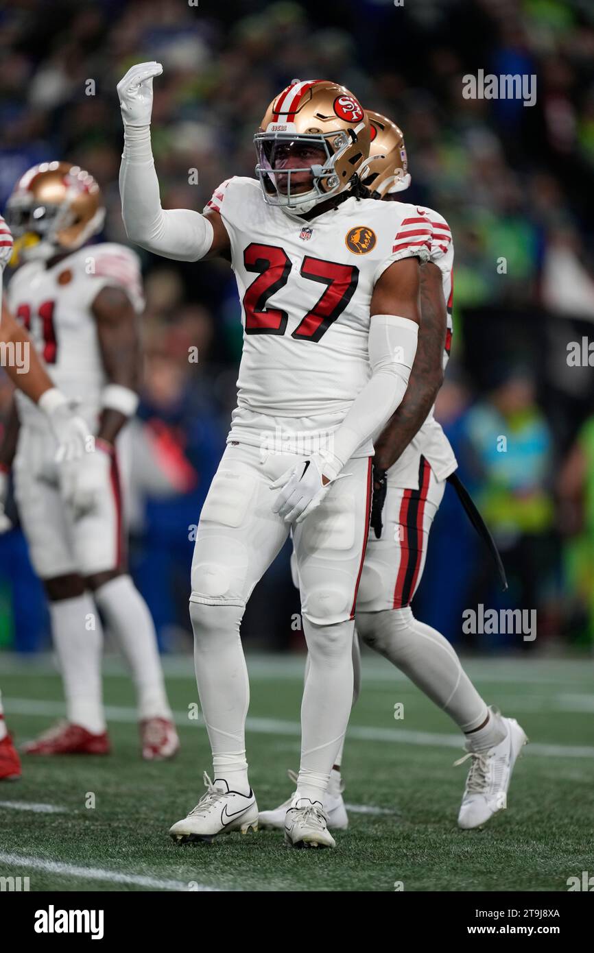 San Francisco 49ers safety Ji'Ayir Brown (27) looks on during an NFL ...