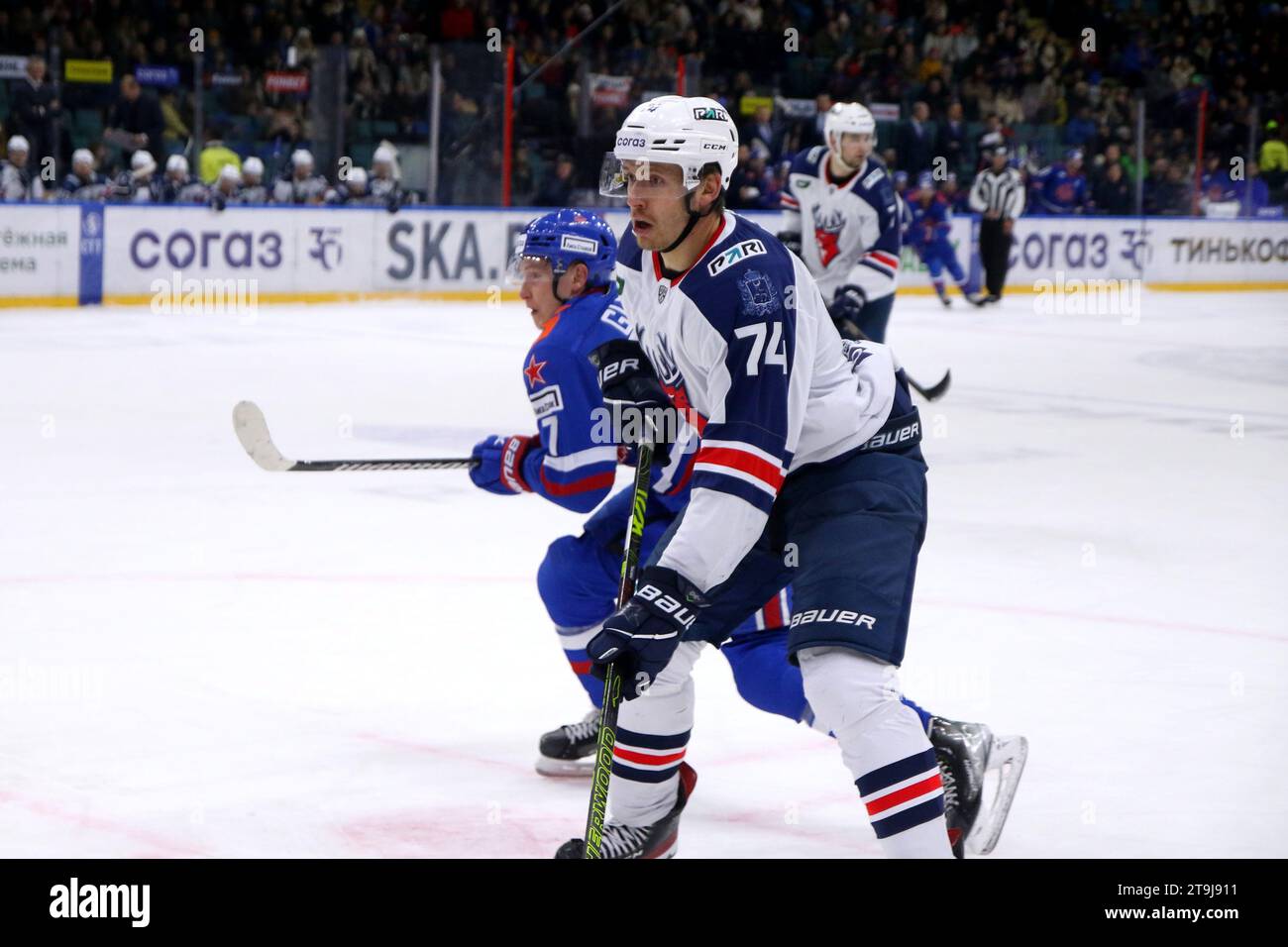Saint Petersburg, Russia. 25th Nov, 2023. Torpedo Hockey Club player, Mikhail Orlov (74) seen in ...