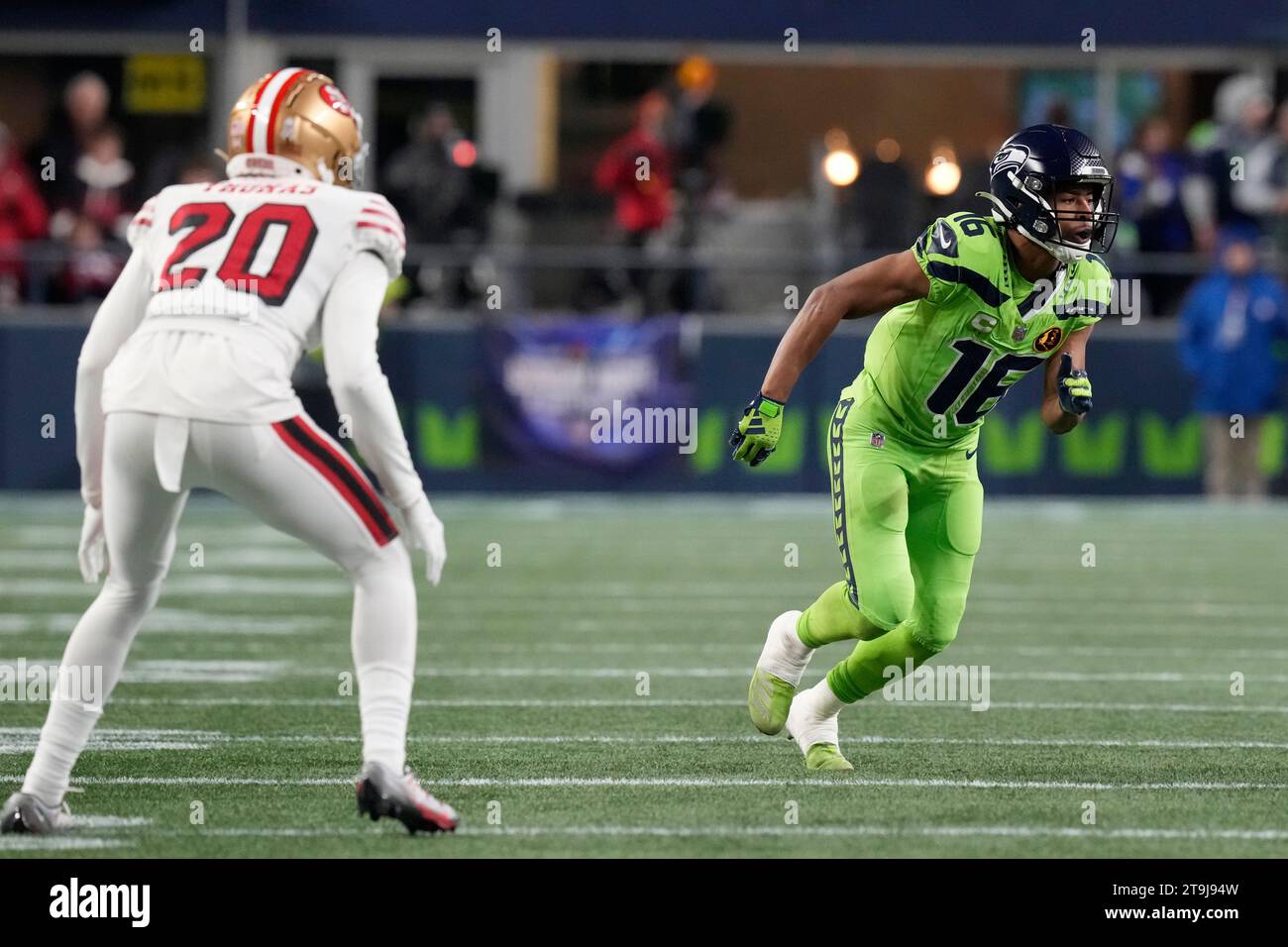 Seattle Seahawks wide receiver Tyler Lockett (16) runs down the field ...