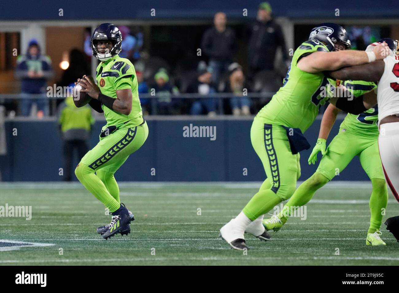 Seattle Seahawks quarterback Geno Smith (7) steps back to pass during ...