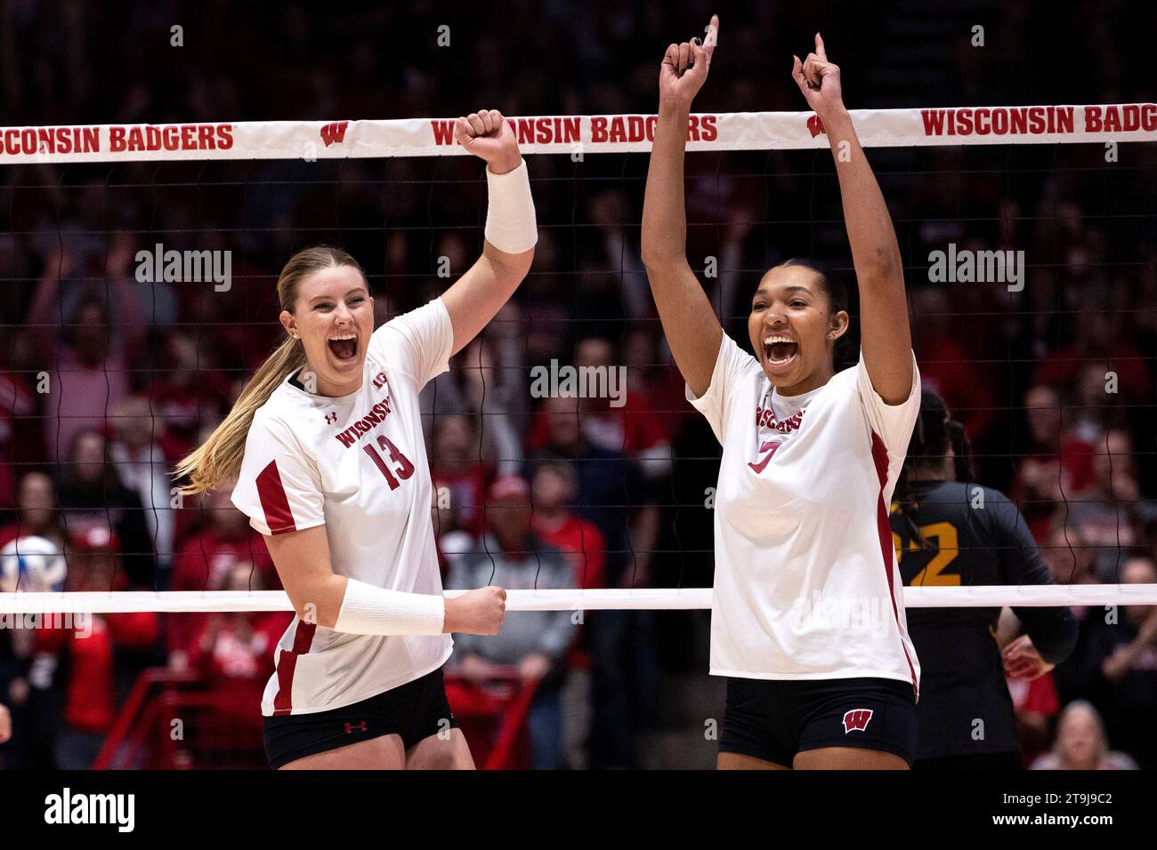 Wisconsin's Sarah Franklin (13) and Gabby McCaa (7) celebrate in the ...