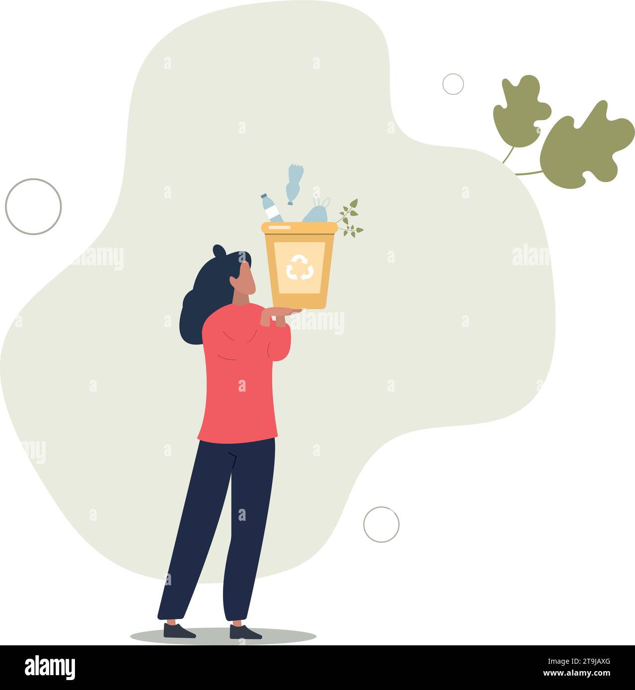 Recycling concept illustration..characters reducing plastic trash to prevent environmental ...