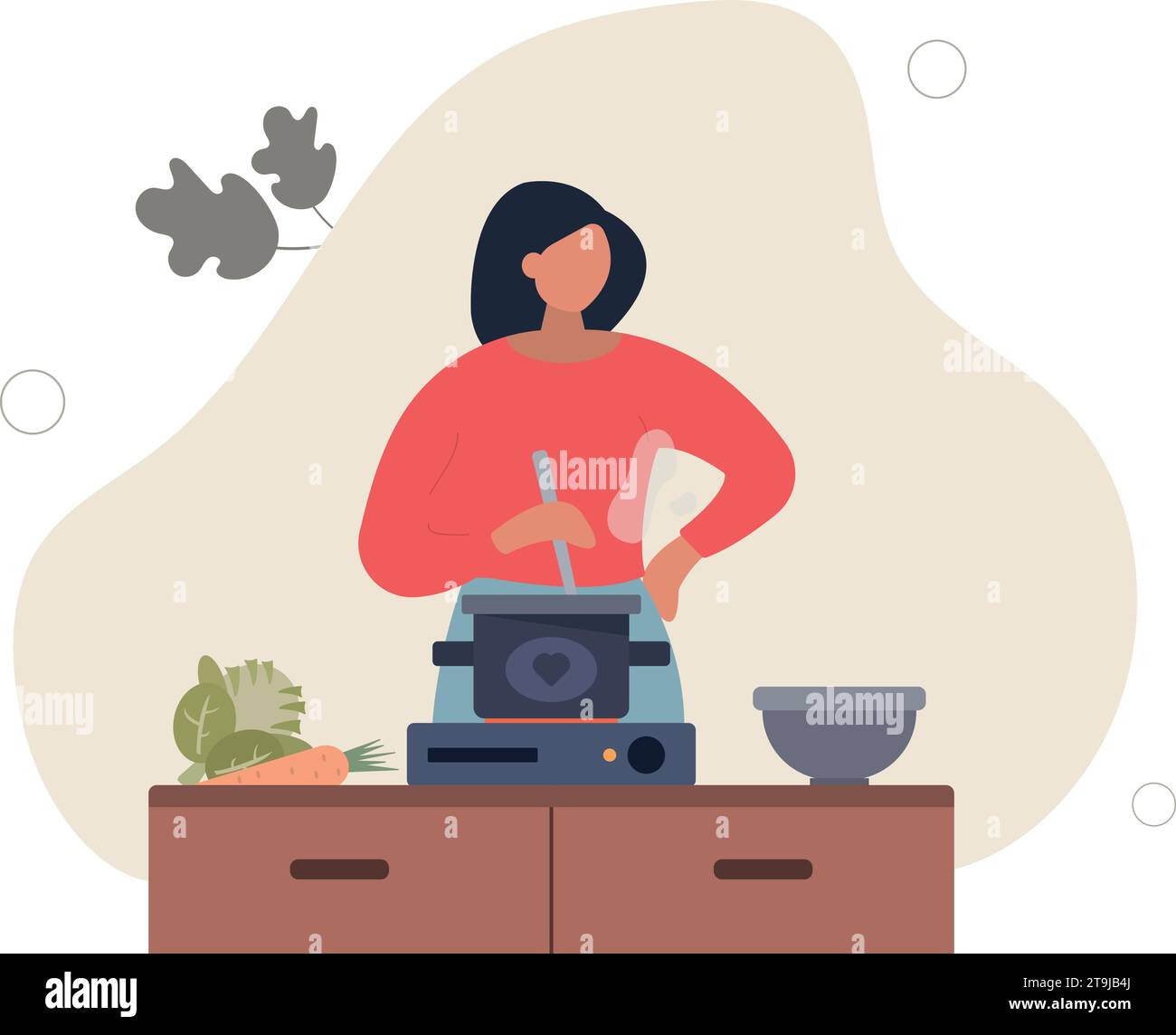 Woman makes soup. Household chores, routine, tasty and healthy food ...