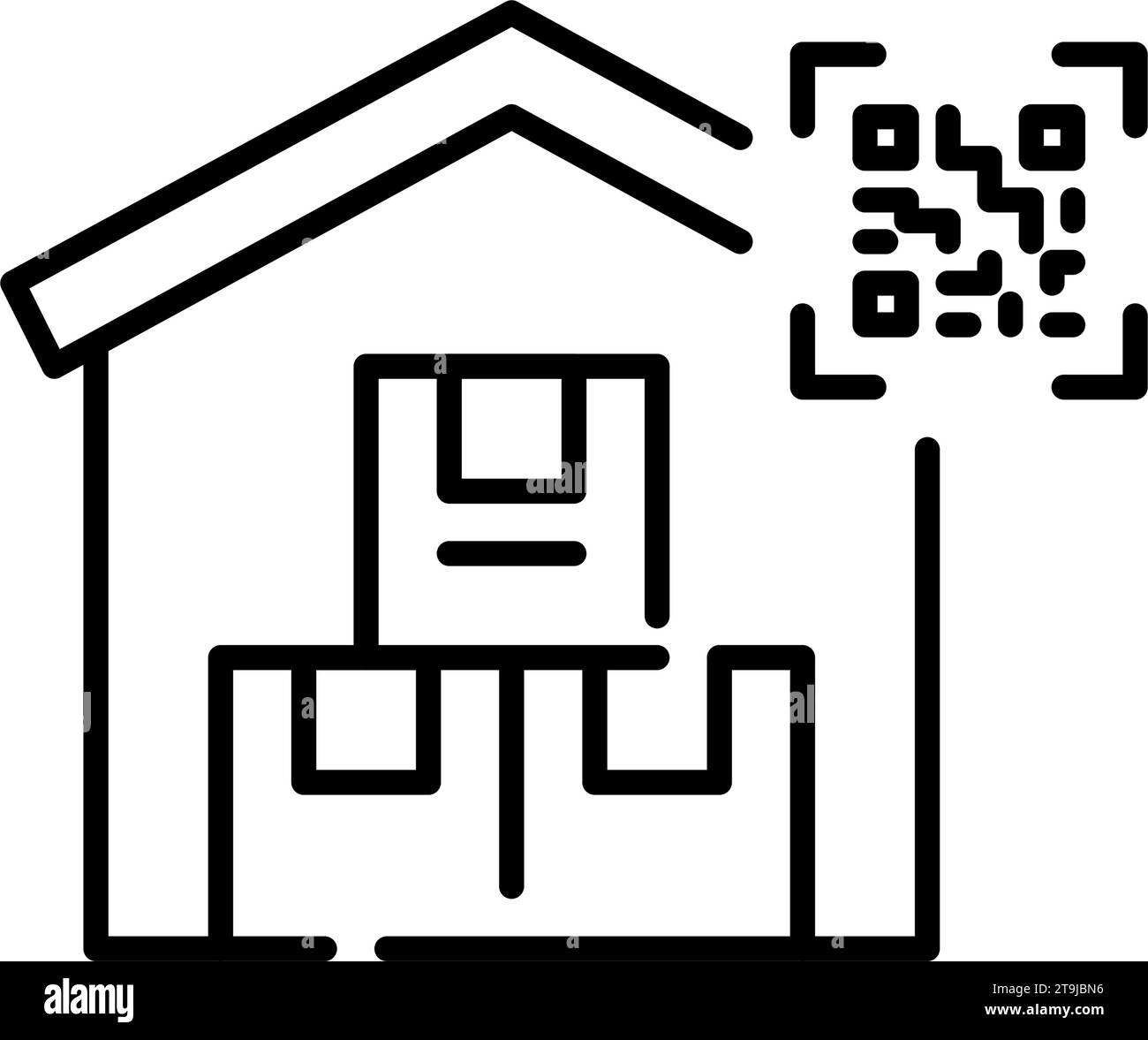 Delivery company warehouse with parcel boxes and qr code symbol. Pixel ...