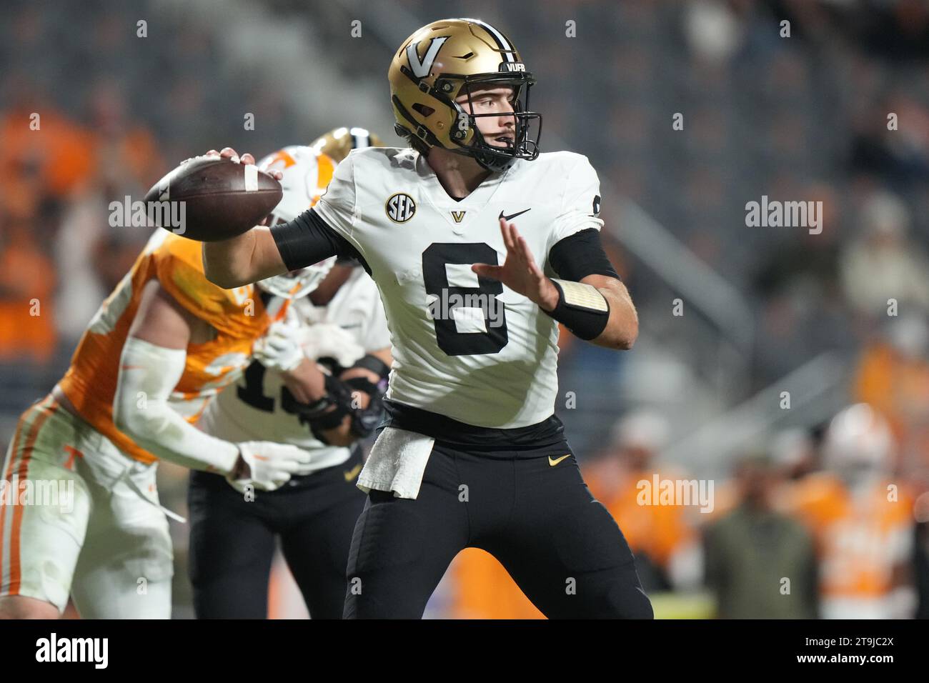 November 25, 2023: AJ Swann #5 of the Vanderbilt Commodores throws the ...