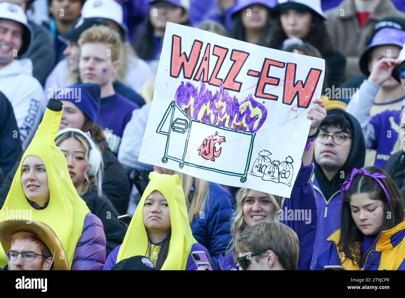 SEATTLE, WA - November 25: A Washington fan holds up a WSU sign during ...