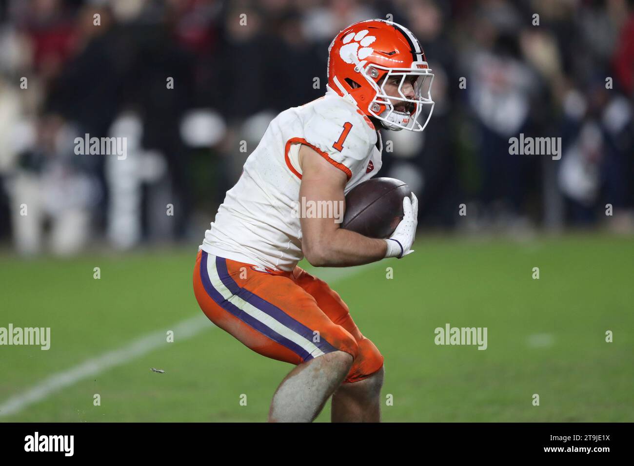 Clemson running back Will Shipley (1) looks for running room during the ...