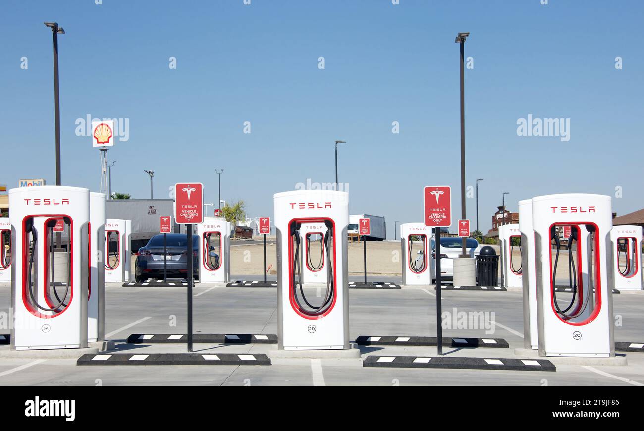 Kettleman City, CA - Oct 7, 2022: Tesla Supercharger station with 40 ...