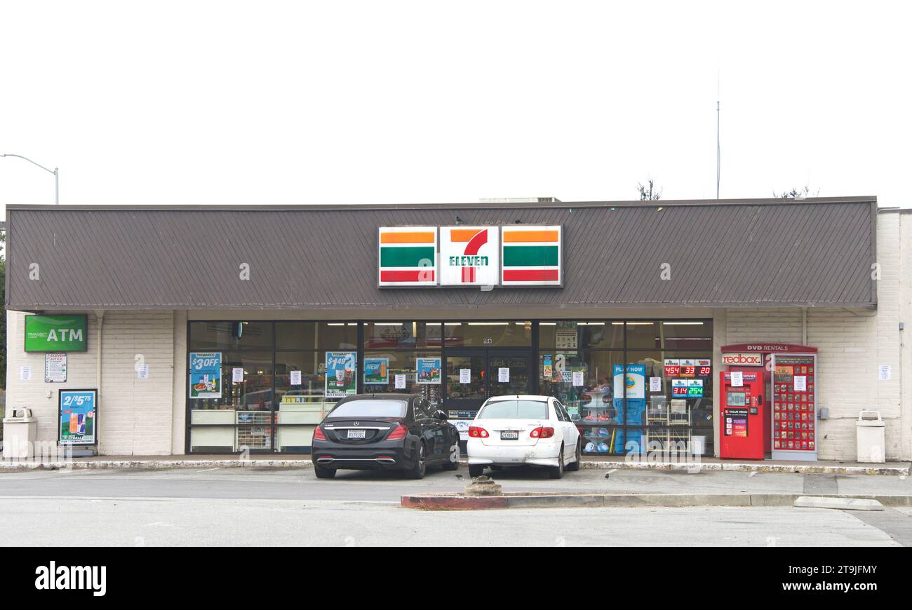 Half Moon Bay, CA - Oct 15, 2022: 7-Eleven Inc. is a Japanese owned American international chain ...