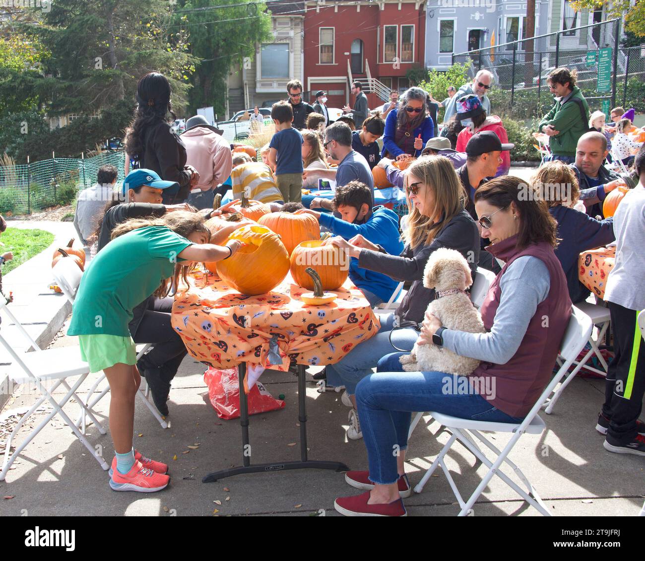 San Francisco, CA - Oct 22, 2022: Participants carving pumpkins at ...