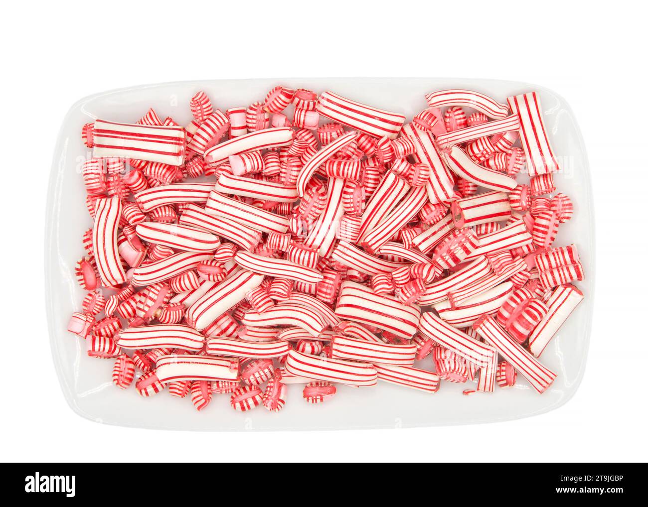 Close up on a porcelain plate of small and long traditional peppermint ...