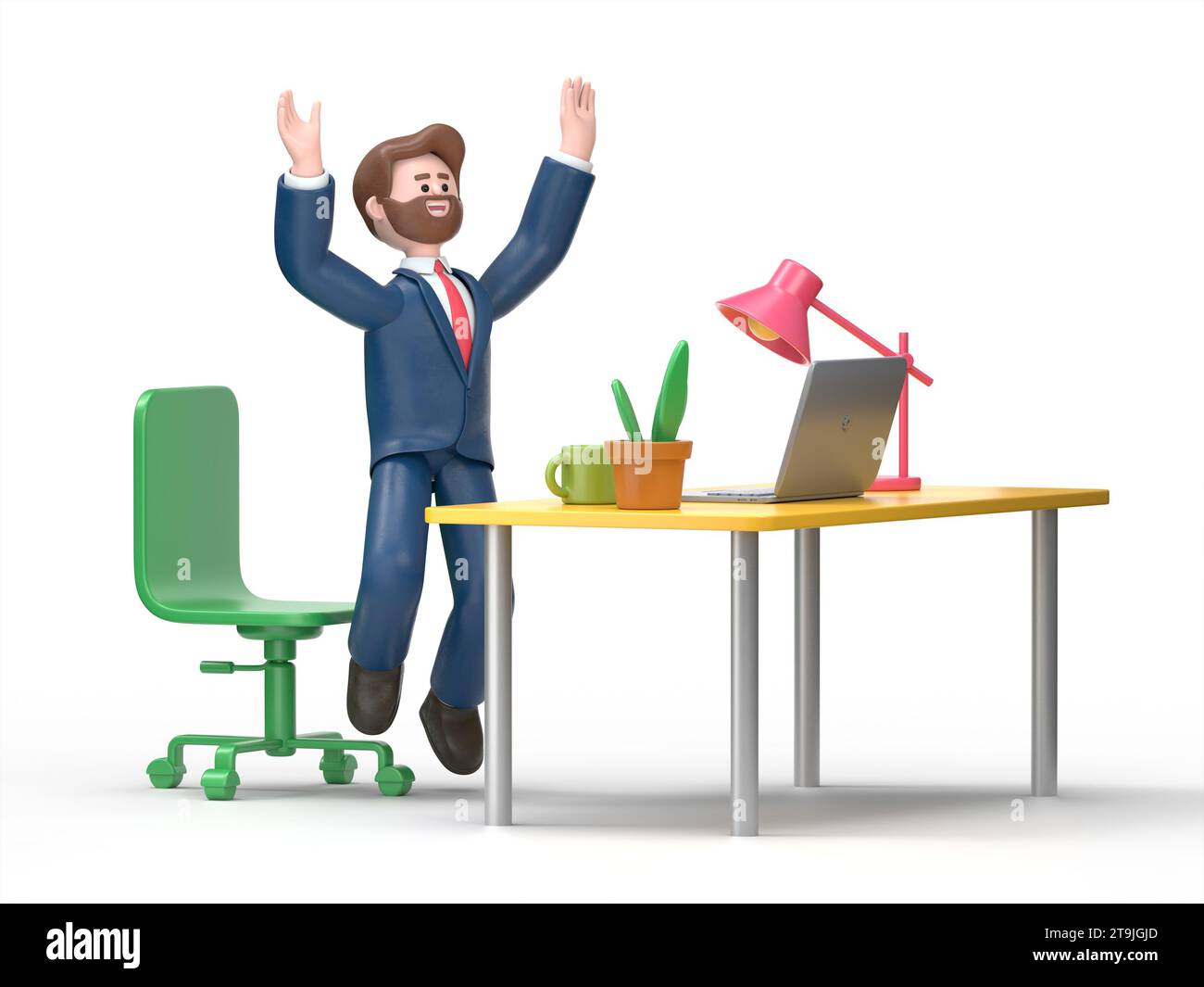 3D illustration of smiling bearded american businessman Bob happy in ...