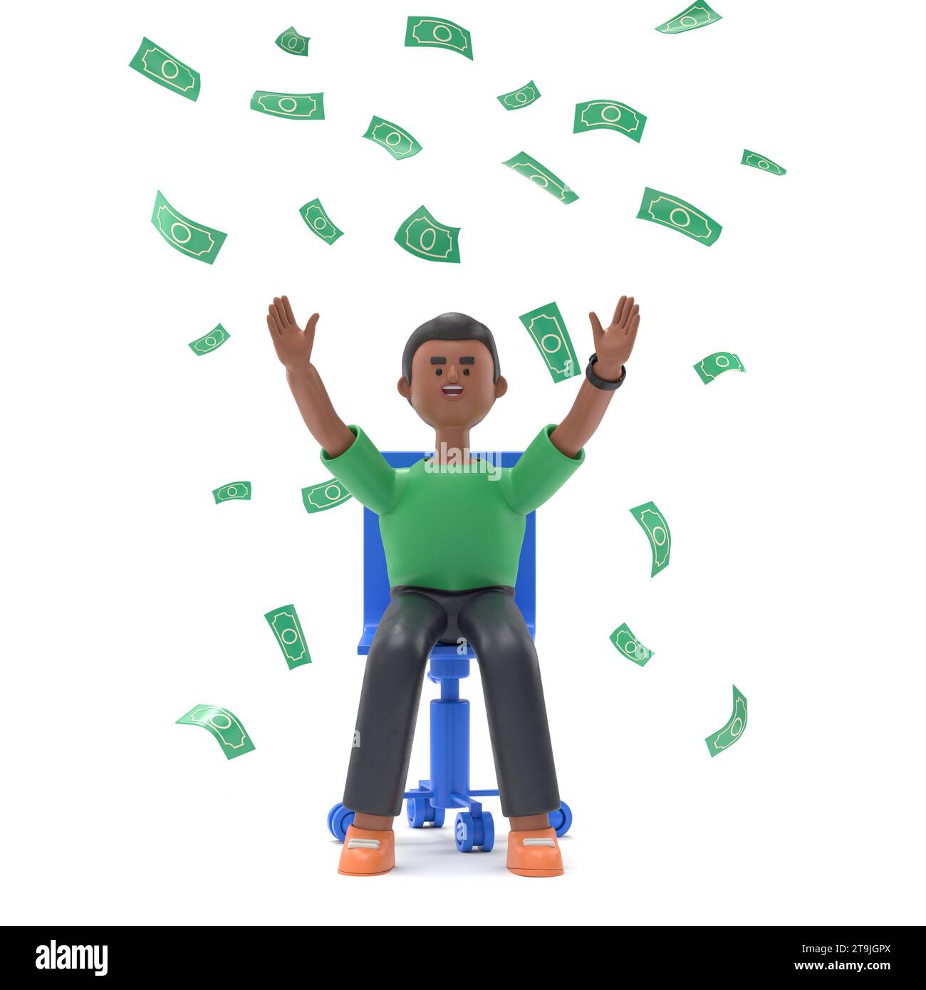 3D illustration of handsome afro man David celebrates success sitting ...