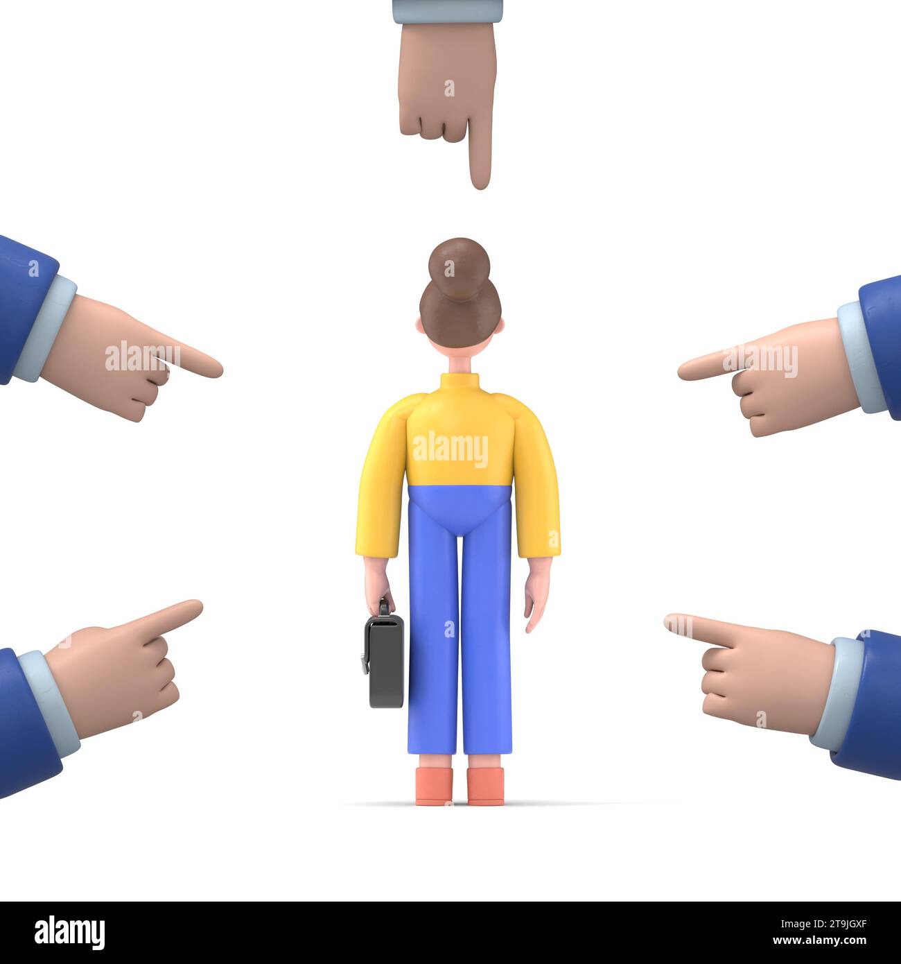 3D illustration of smiling Asian woman Angela.Accusation concept. Sad ...