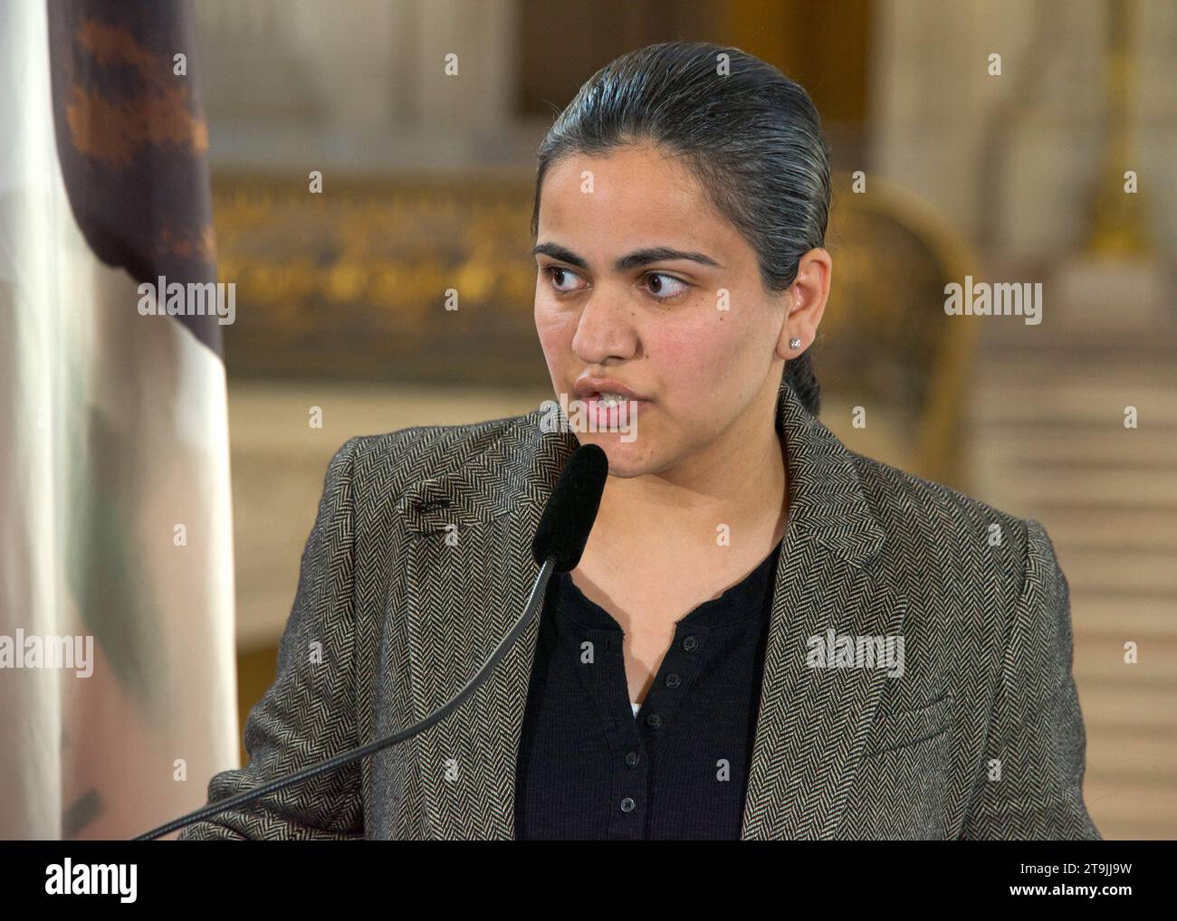 San Francisco, CA - Jan 25, 2023: Senator Aisha Wahab speaking at a ...