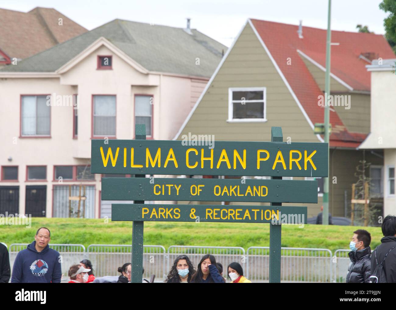 Oakland, CA - Jan 29, 2023: Sign at Wilma Chan Park. Wilma Chan was the ...