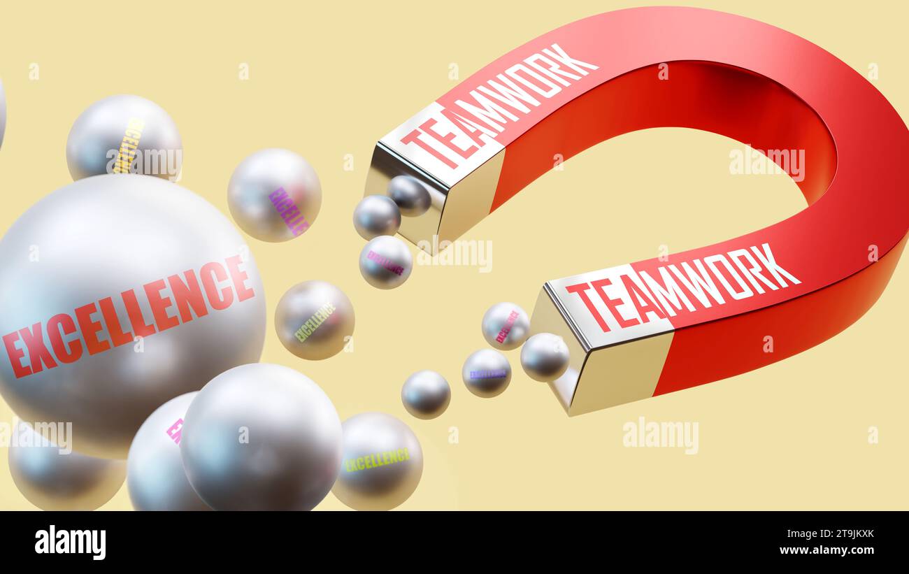Teamwork which brings Excellence. A magnet metaphor in which teamwork ...