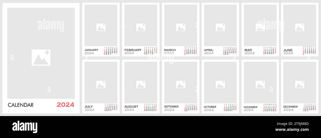 Calendar template for 2024 year vector grid Stock Vector Image & Art ...