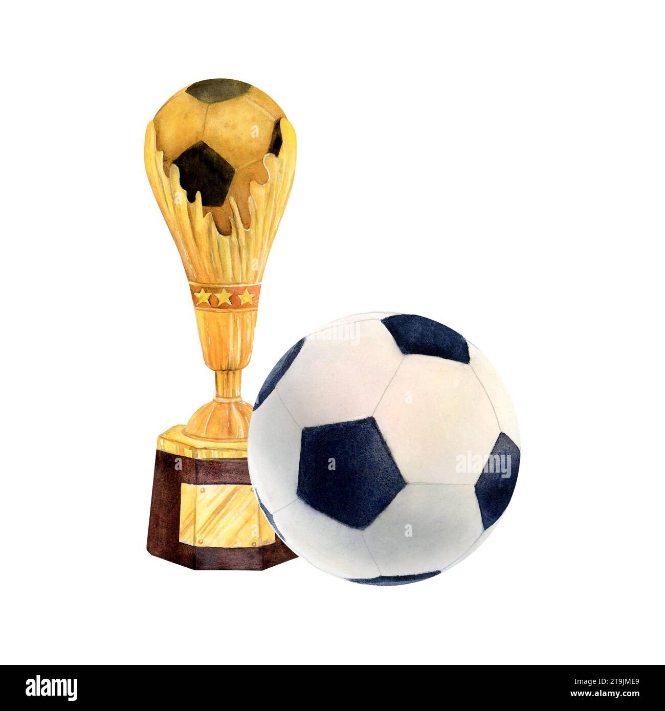 Soccer cup football ball watercolor drawing. Trophy isolated on white ...