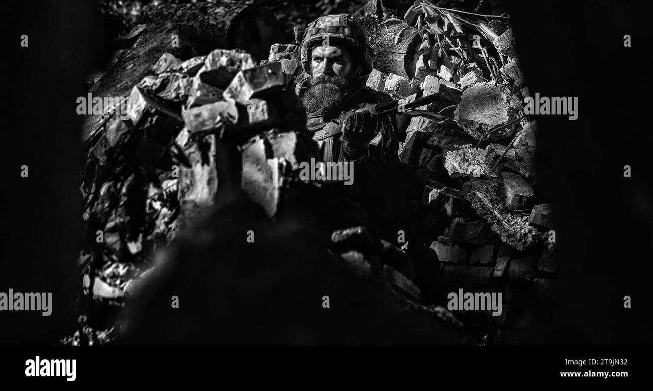 Military operation. Shooting with assault rifle and machine gun ...