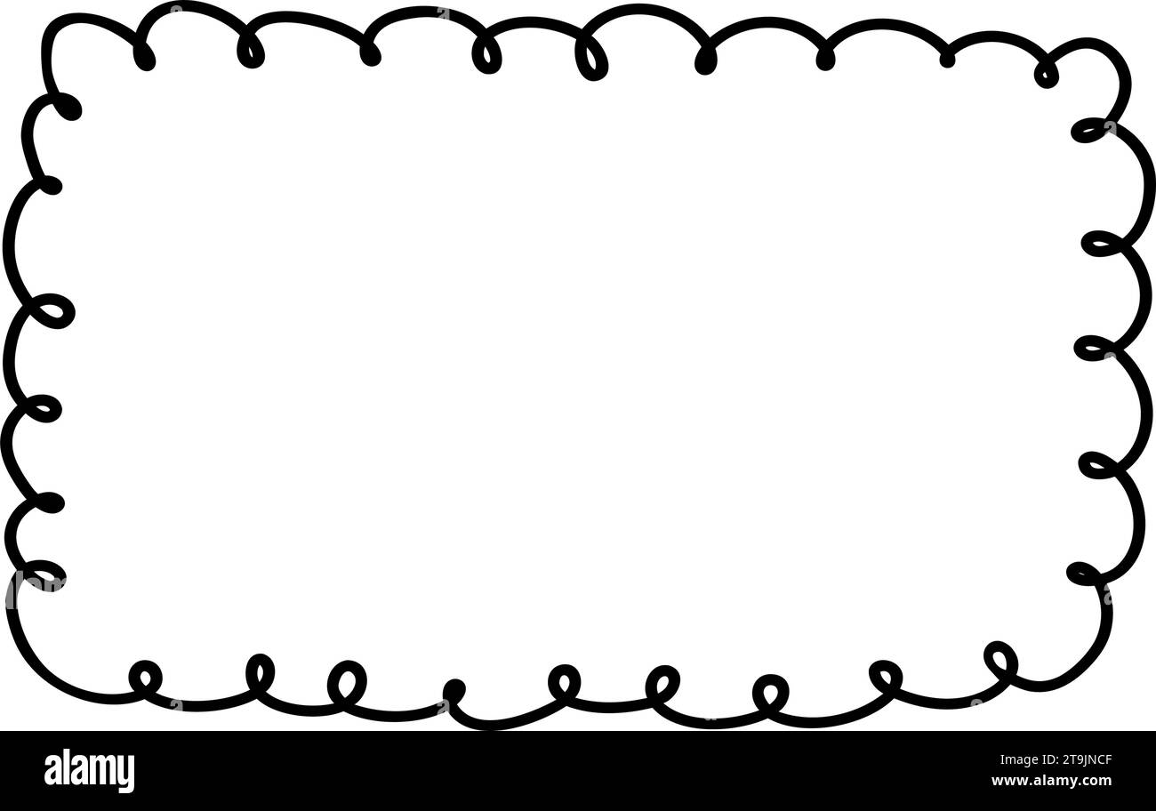 Doodle rectangle and oval looped frame. Hand drawn scalloped edge ...