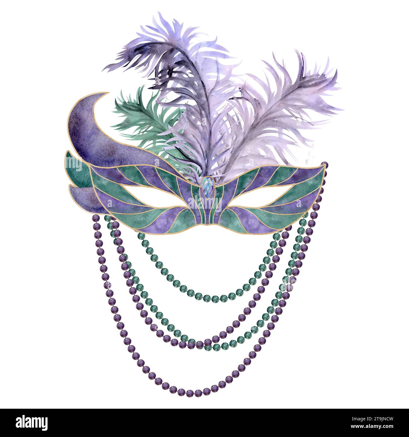 Hand drawn watercolor Mardi Gras carnival symbols. Theater masquerade ...