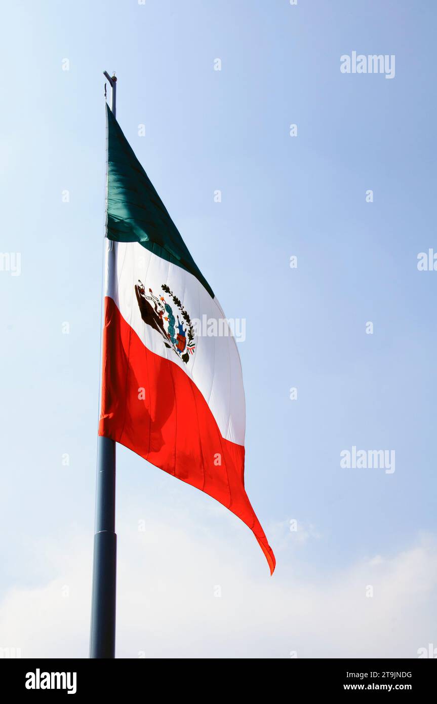 Mexican Flag, National Banner of Mexico Waving Against Blue Sky Stock ...