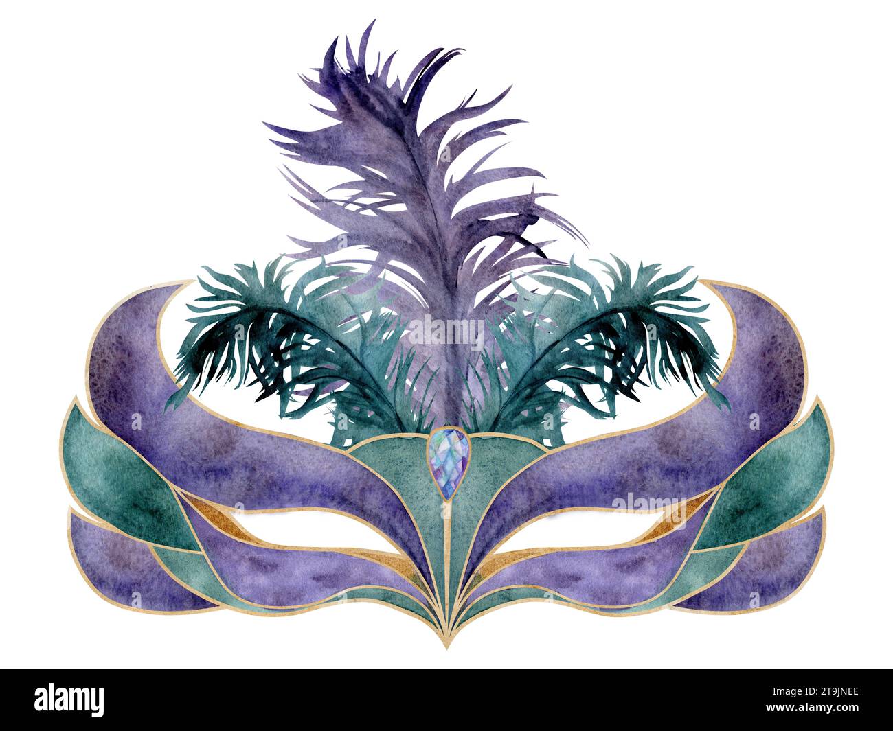 Hand drawn watercolor Mardi Gras carnival symbols. Theater masquerade ...