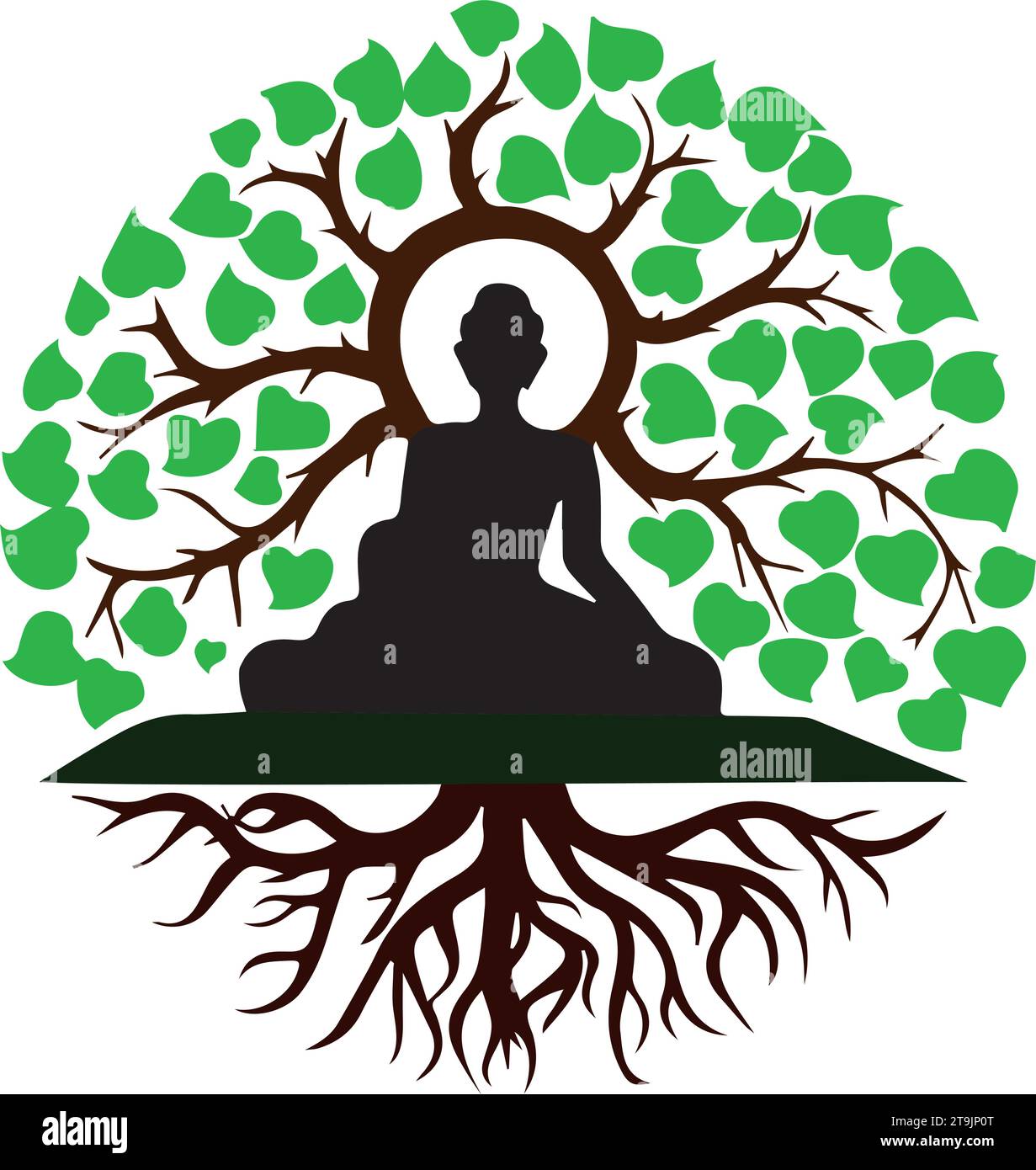 Seated Buddha meditating with a tree on a white background Stock Vector ...