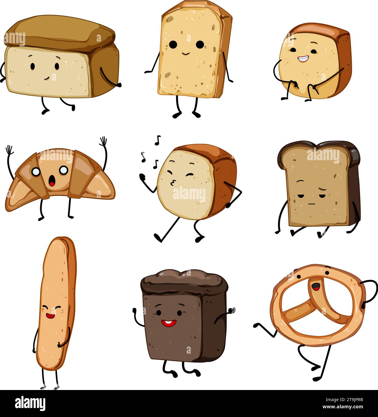 bread character set cartoon vector illustration Stock Vector Image ...