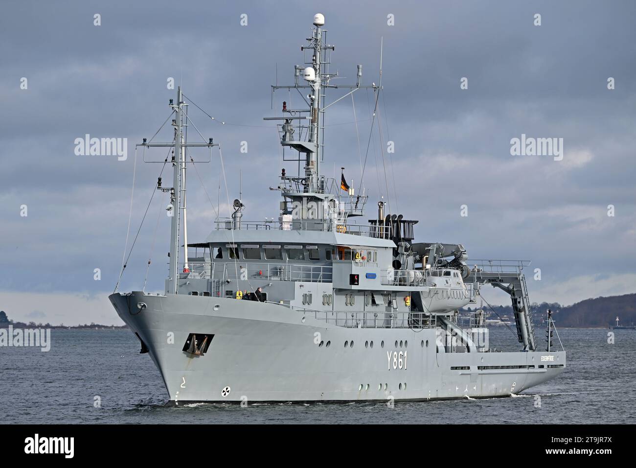 Geman Navy's multipurpose test boat KRONSORT (Y861) at the Kiel Fjord ...