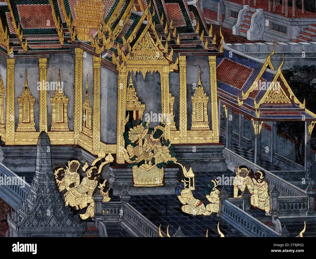 Bangkok, Thailand, December 27, 2018. The walls of a temple in Bangkok ...