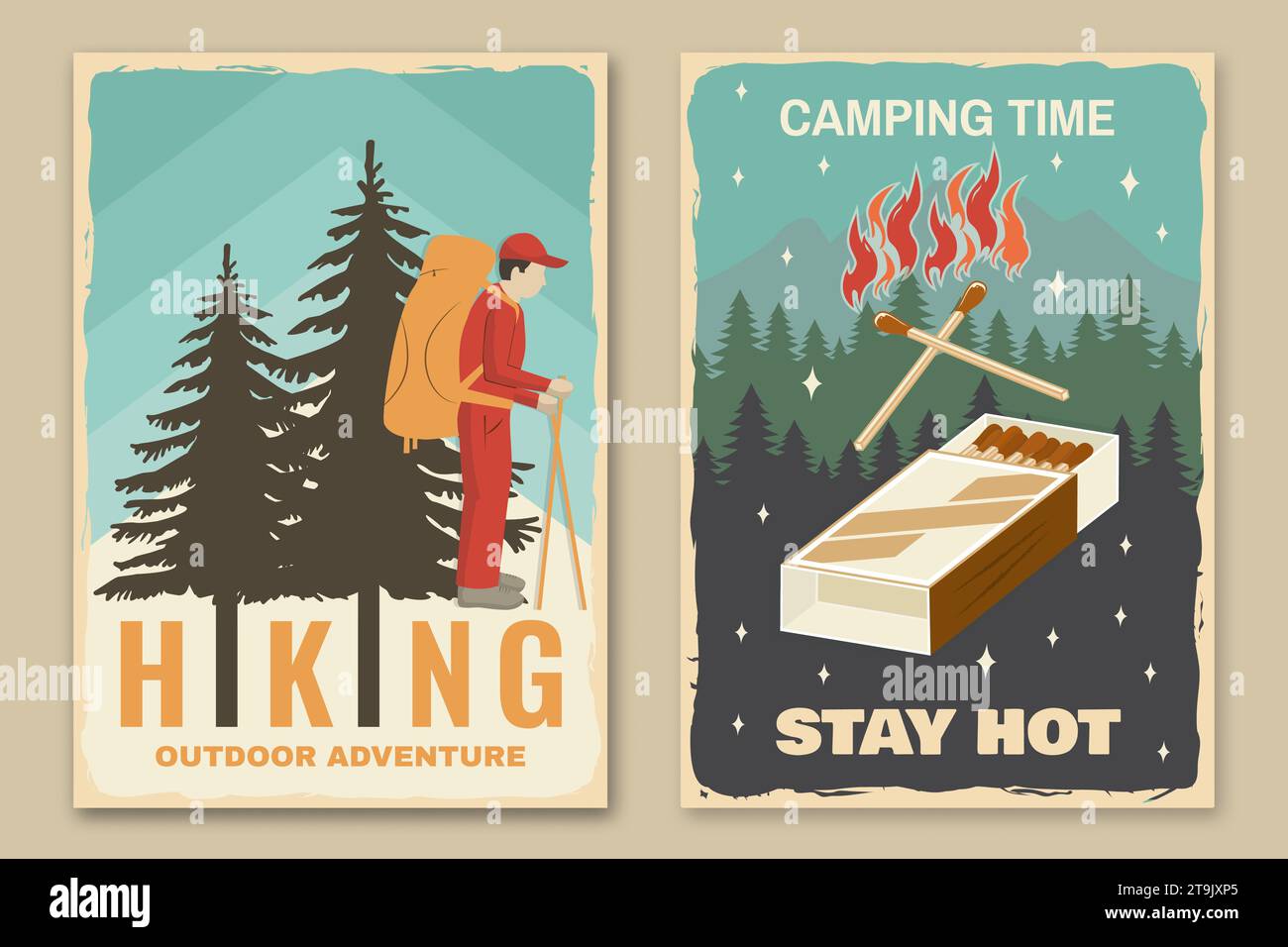 Set of camping retro posters. Vector illustration. Vintage typography ...