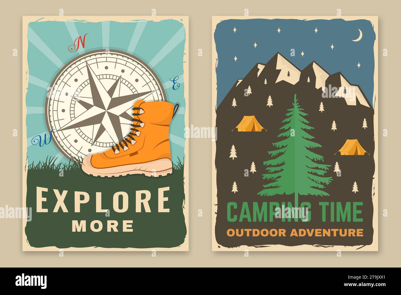Set of camping retro posters. Vector illustration. Vintage typography ...