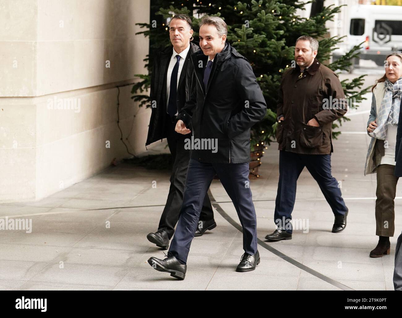Prime Minister of Greece Kyriakos Mitsotakis (centre) arrives at BBC ...