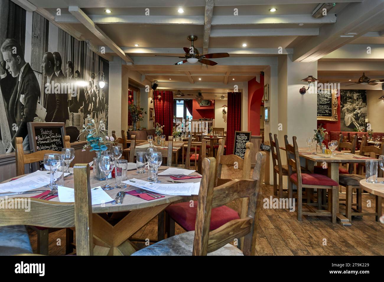 Restaurant interior UK. Dining area with tables and chairs layout ...