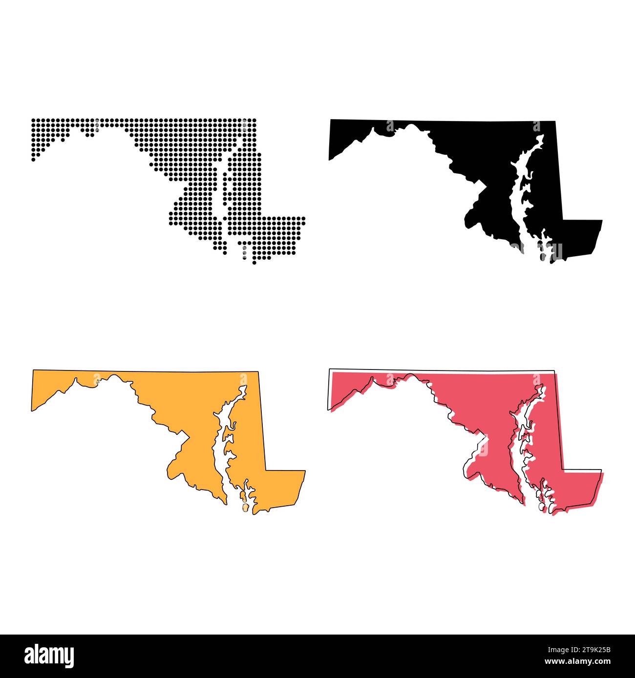 Set of Maryland map, united states of america. Flat concept icon vector ...