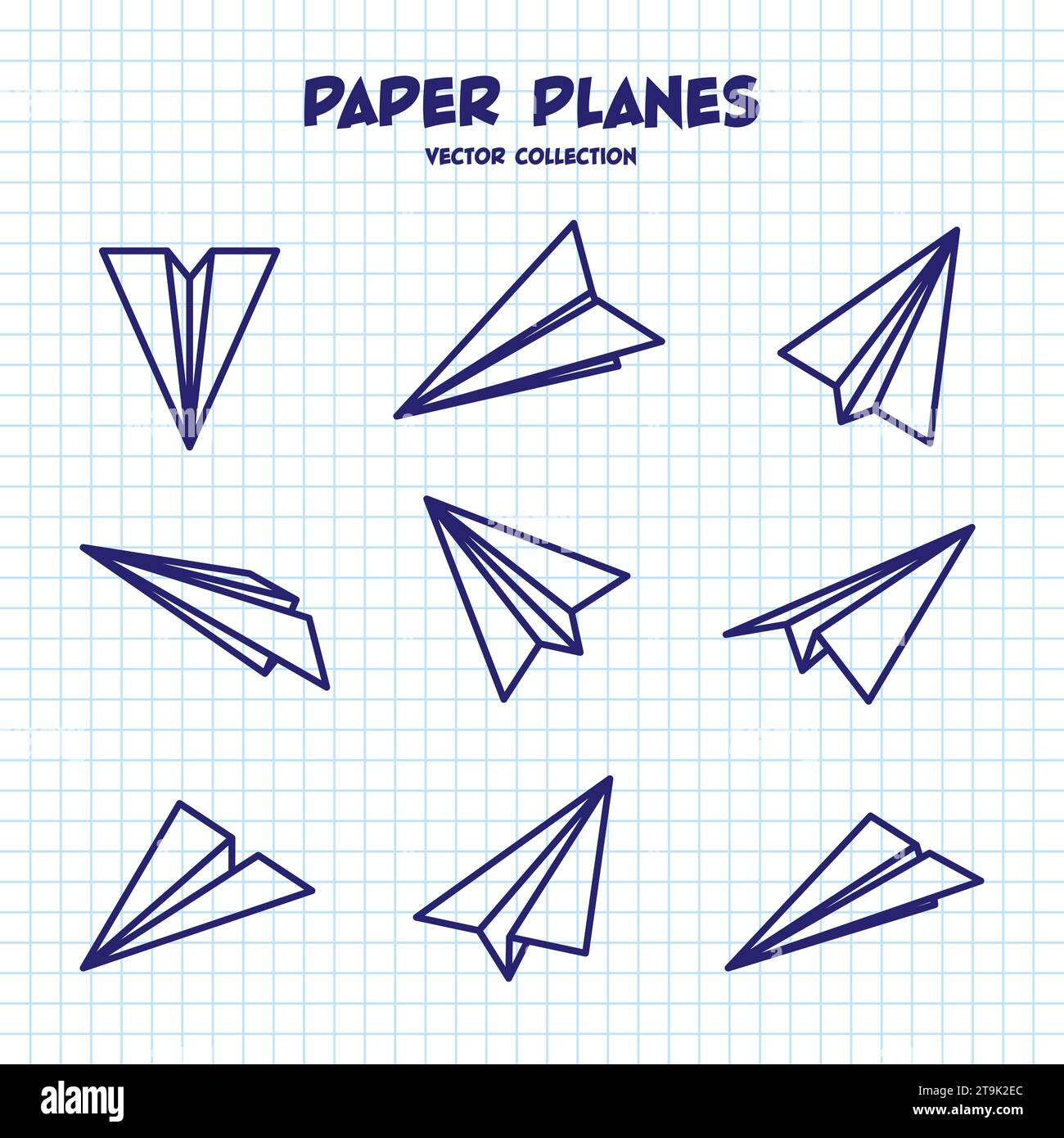Hand drawn planes on checkered paper sheet. School notebook for drawing ...