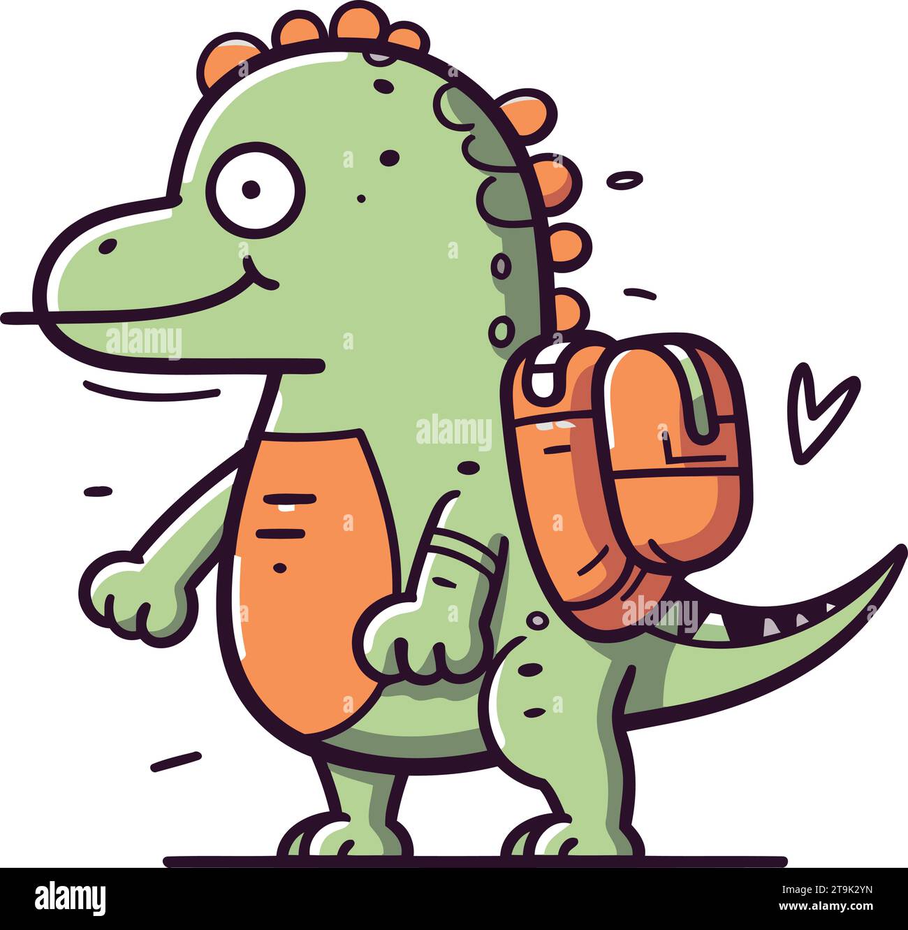 Cute cartoon dinosaur with backpack. Vector illustration in doodle ...