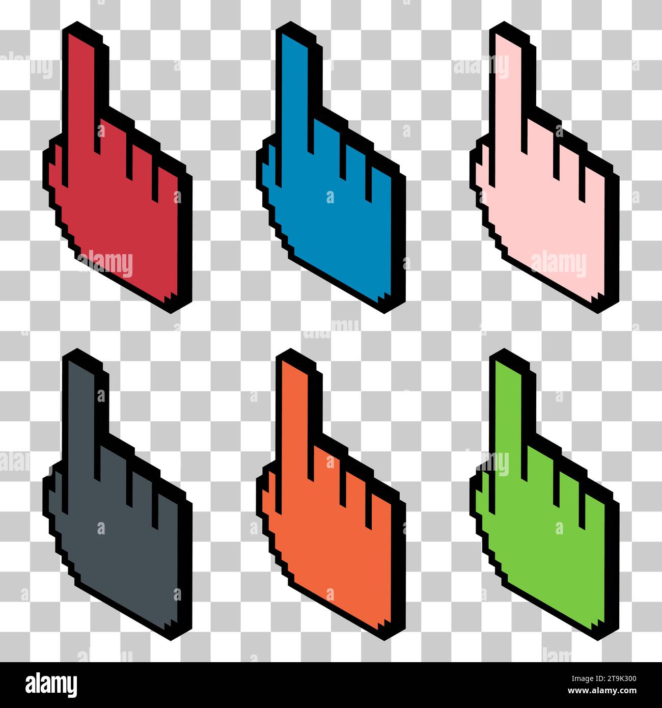 Set of finger ixometric pixel, web cursor click mouse symbol, computer pointer vector ...