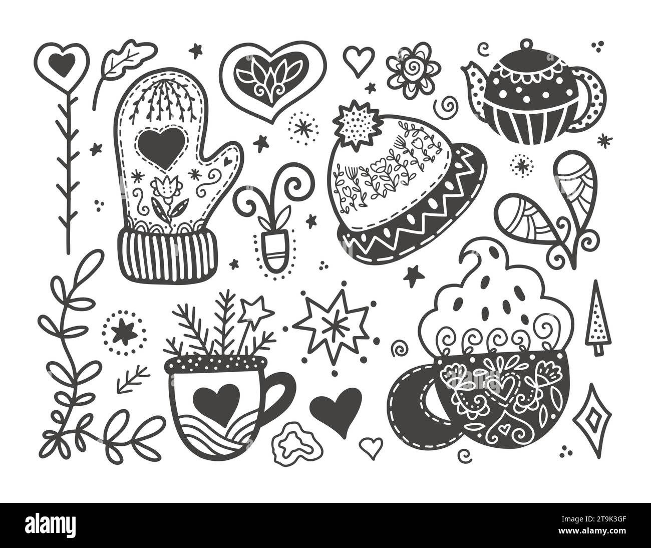 hand drawing Scandinavian doodles elements, norwegian sketch Stock ...