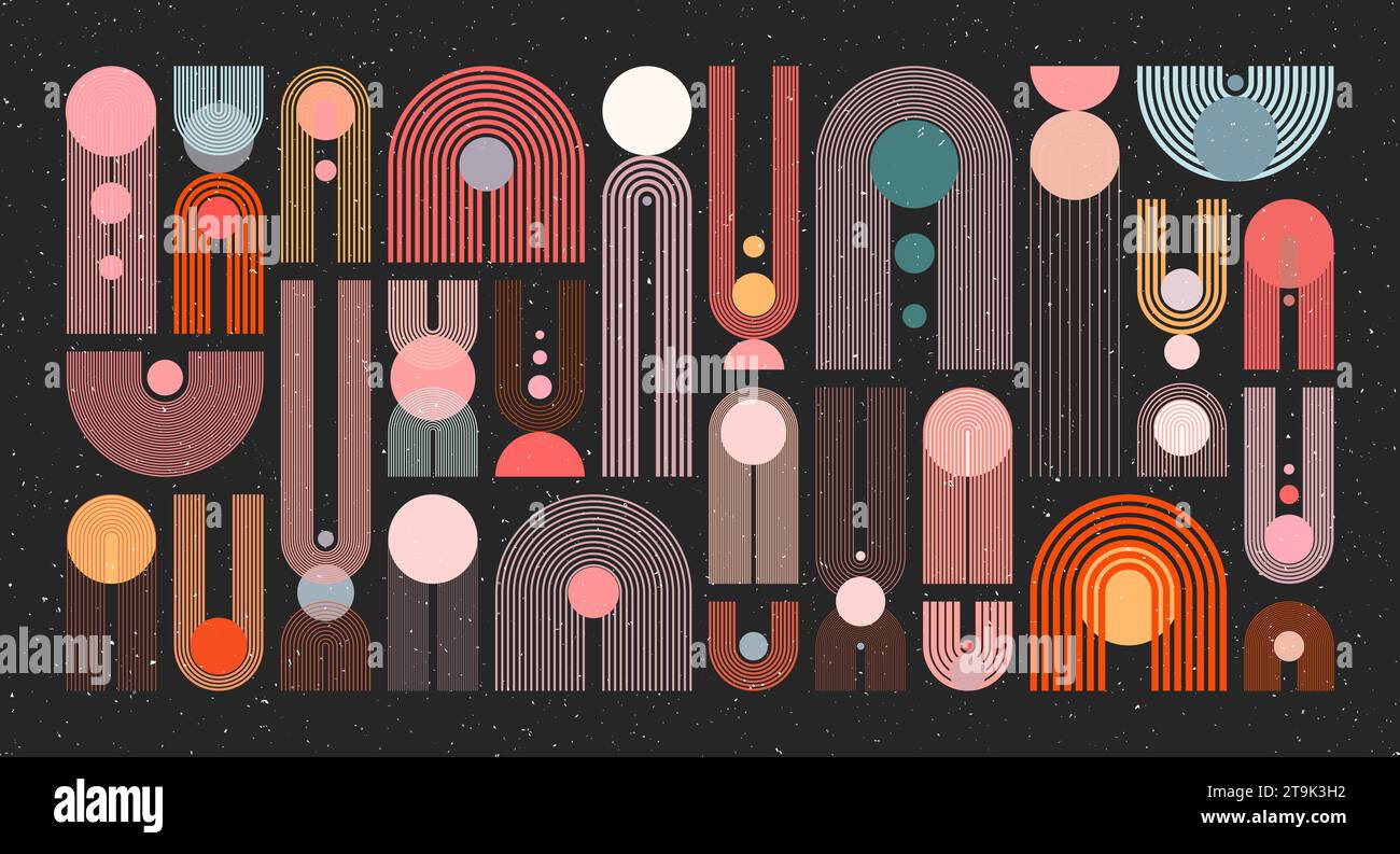 Mid century arch, circle elements, modern geometric shapes with grunge ...